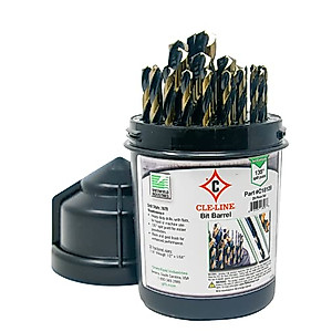 Cle-Line C18128 Bit Barrel Style 1878 High Speed Steel Jobber Length Drill Set, Black and Gold Finish, 1/16" - 1/2" Size, 29 Pieces