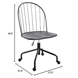 LumiSource Riley Adjustable High Back Office Chair, Farmhouse Style, Black Wooden Desk Chair with Wheels, Arm Rest, Recliner, 18 lbs, 27.5"L × 27.5"W × 38.5"H