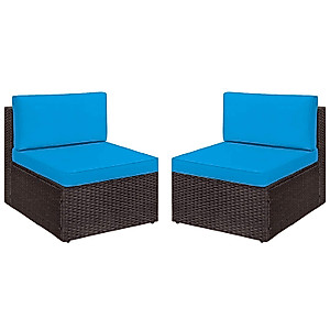 Devoko 2 Pieces Patio Furniture Sets All-Weather Outdoor Sectional Armless Sofa (Blue)