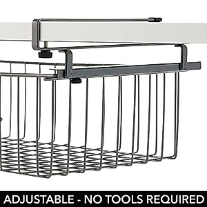 mDesign Large Metal Wire Hanging Pullout Drawer Basket - Sliding Under Shelf Storage Organizer - Attaches to Shelving - Easy Install - 4 Pack - Graphite Gray