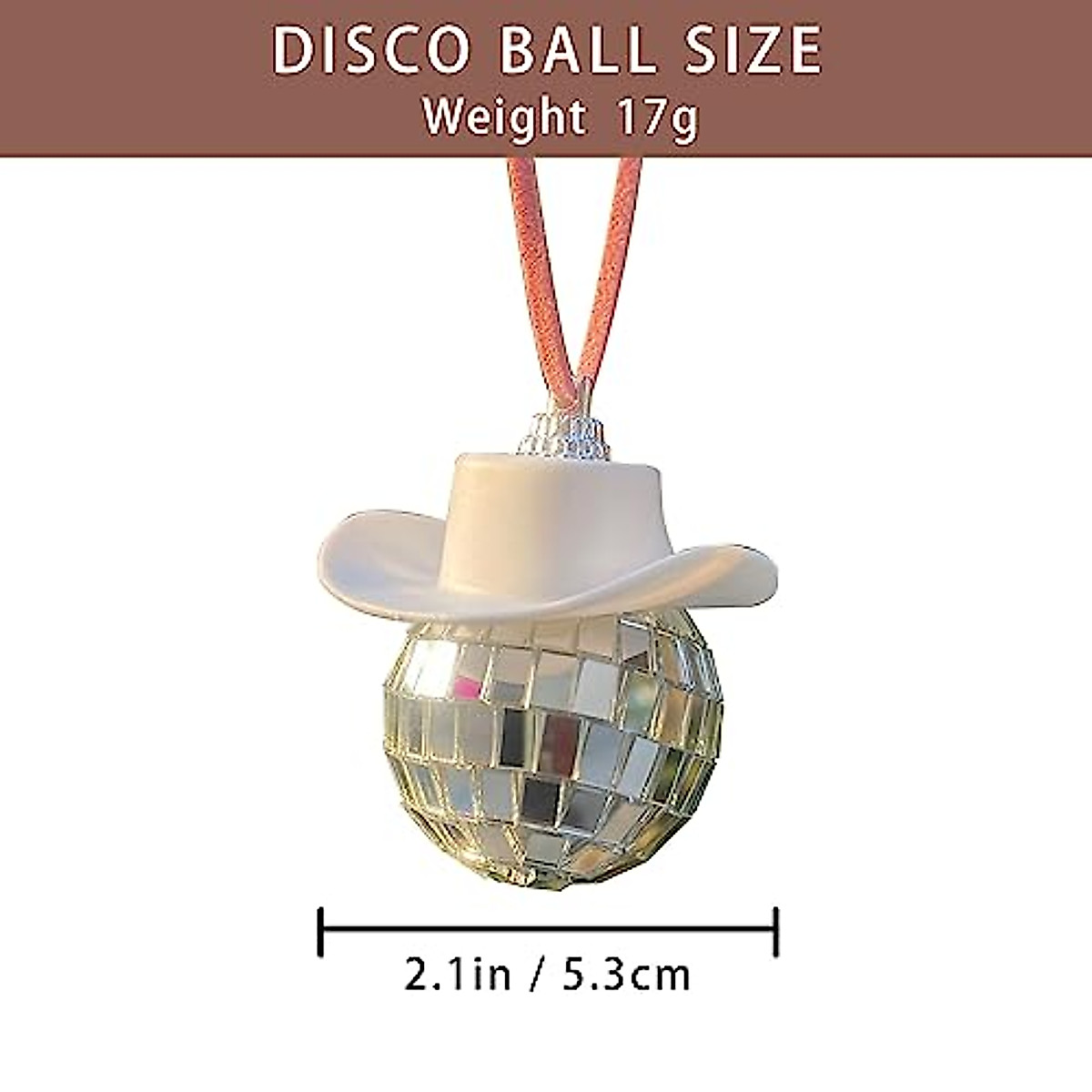 Mxkoso Disco Ball Car Accessory,Car Disco Ball Cowboy Hat, Disco Ball Car,Cute Car Disco Ball,Disco Ball Necklaces for Birthday Party Accessory, Disco Car Charm (A03)