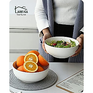 Lareina Large Soup Salad Pho Bowls for Kitchen, Premium 8 Inch 60 oz Ceramic Bowls Set for Ramen,Noodle, Cereal, Microwavable, White, 3PCS, Great Gift
