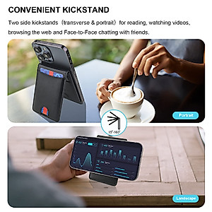 KIHUWEY for MagSafe Wallet Card Holder with Magnetic, Mag Safe Leather Detachable Kickstand RFID Wallet for iPhone 16/15/14/13/12 Pro Max Plus Not for iPhone 13/12 Mini (Black)