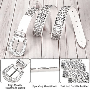 Geyoga Rhinestone Belt for Women 2 Pcs Bling Studded Leather Belt Western Studded Belt Cowgirl Belt (Fits Waist Size 31-37 Inch)