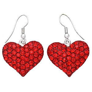 SoulBreezeCollection Valentines Day Red Heart Earrings Drop Dangle Gift for Mom Her Girlfriend (Red)
