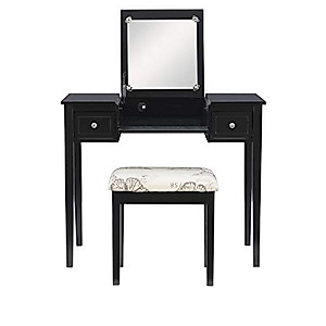 Linon Home Dcor Linon Black Butterfly Stool Vanity Set with Bench, 36"w x 18"d x 30"h,