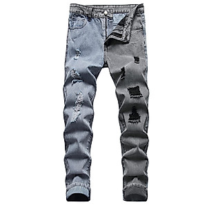 Men's Slim Fit Ripped Jeans for Men Distressed Destroyed Straight Leg Jeans Blue 36