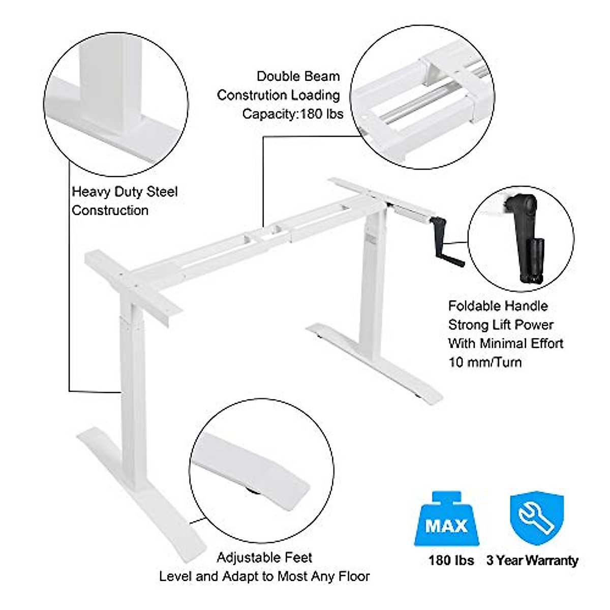 UNICOO – Primum Quality 55.12 x 27.6 Inch Crank Height Adjustable Standing Desk, Sit to Stand up Desk, Home Office Computer Table (White Frame/Ancient Oak Top-55IN-Crank)