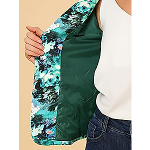 Allegra K Women's Open Front Notch Lapel Printed Business Casual Suit Blazer Jacket Small Green-Flower