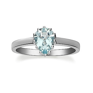 Gin & Grace 10K White Gold Blue Genuine Aquamarine Eternity Promise Propose Promise Ring for Women