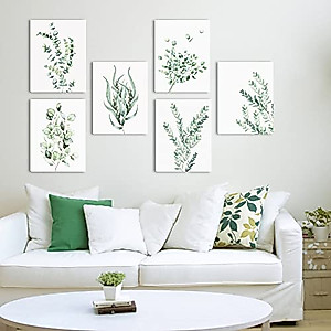 BINCUE Framed Botanical Plant Canvas Wall Art 6 Pieces Prints Green Sage Plants Minimalist Decor for Bathroom 12 x 16 Inch