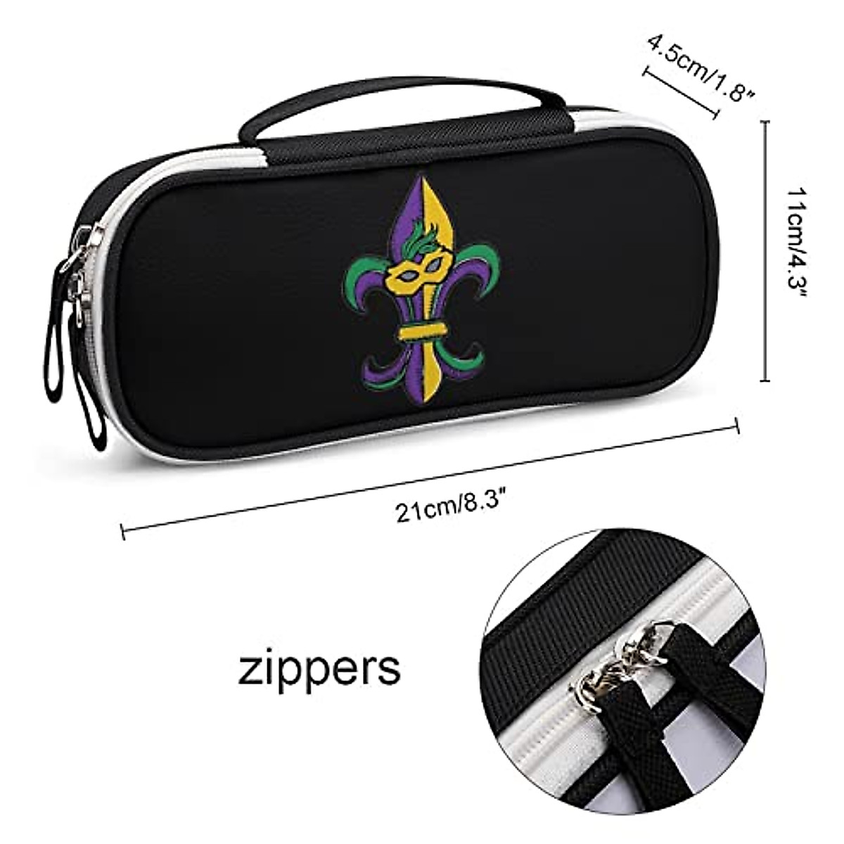 Mardi Gras Fleur De Lis Printed Pencil Case Bag Stationery Pouch with Handle Portable Makeup Bag Desk Organizer