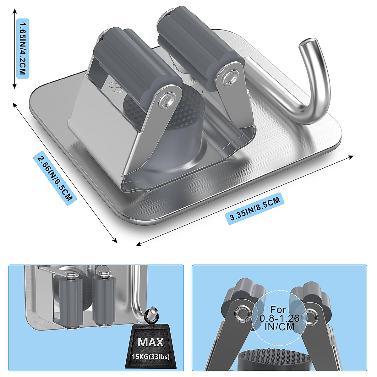 XCIXCI 4 Pack Stainless Steel Mop and Broom Gripper with Hook, Screw Drilling or Self Adhesive Mop and Broom Holder Wall Mount, Storage Rack for Closet Laundry Garage Garden Tool Organizer, Silver…