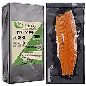 The Kind Bag Vacuum Seal Bags for Food; Food Grade, BPA Free & Freezer Safe; Airtight, Odor Free and Moisture Free; Commercial Grade 5mil Clear & Black; 11.5x24 inch Pre Cut Bags (100 ct)