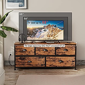 Furnulem 47.2'' Dresser TV Stand with Power Outlet, and 2pcs Tall 4 Drawers Dresser, Vertical Storage Tower for Storage in Bedroom,Living Room,Entryway,Guest Room (Rustic Brown)