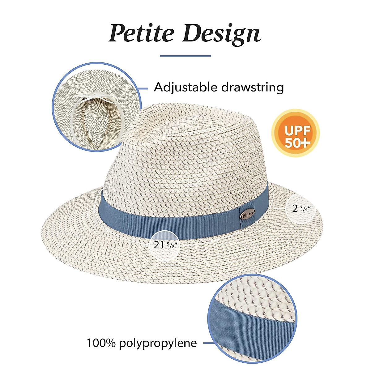 Wallaroo Hat Company Women’s Petite Charlie Fedora – UPF 50+ Sun Protection, Packable Design and Adjustable Sizing for Smaller Crown Sizes – Stylish Sun-Safe Hat for Travel and Everyday (Ivory/Taupe)
