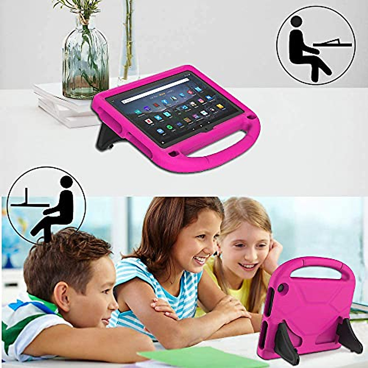Fire HD 10 & Fire HD 10 Plus Tablet Case for Kids(11th Generation, 2021 Release) - DICEKOO Lightweight Shockproof Kid-Proof Cover with Stand for Kindle Fire HD 10 Kids Tablet & Kids Pro Tablet - Pink