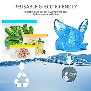 Reusable Storage Bags, 10 Pack Dishwasher Safe Silicone Food Storage Bags with 3 Sizes for Marinate Meats, Sandwich, Snack, Cereal, Travel Item