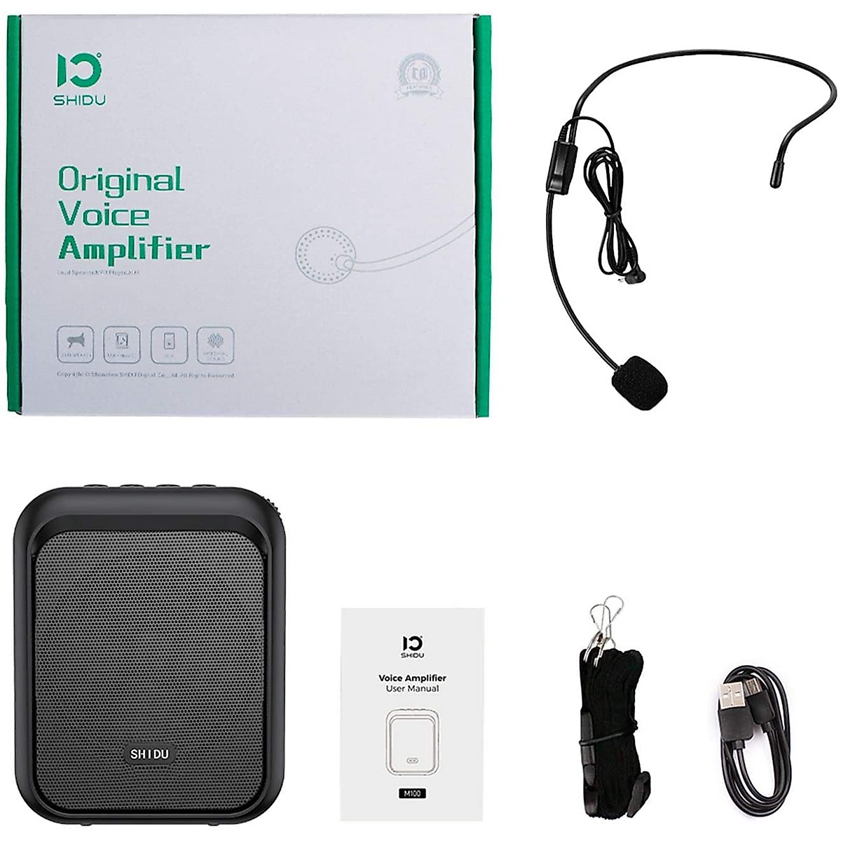 SHIDU Mini Voice Amplifier Portable Rechargeable Bluetooth Speaker with Wired Microphone Headset 10W 1800mAh PA system Supports MP3 Format Audio for Teacher, Taxi Driver, Coaches, Training, Tour Guide