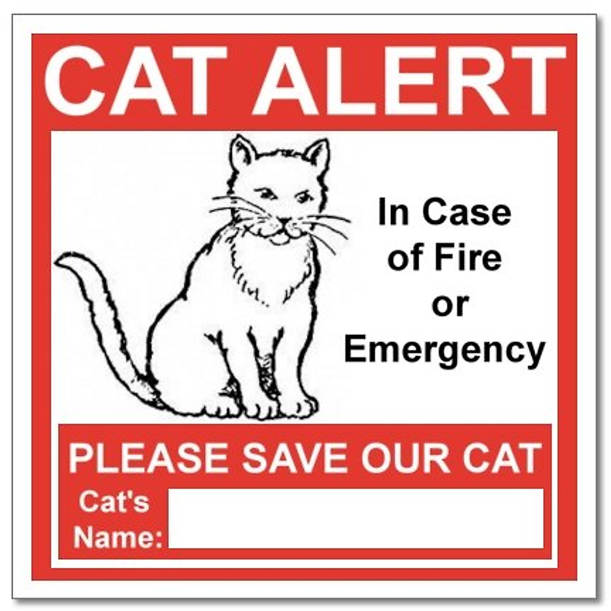 SecurePro Products 6 Cat Alert Safety Warning Window Door Stickers; in Case of Fire Notify Rescue Personnel to Save Cat