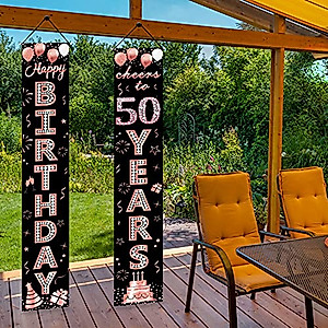 50th Birthday Decorations Door Banner for Women, Cheers to 50 Years Party Supplies Decor, Rose Gold Happy Fifty Year Old Birthday Porch Sign for Indoor Outdoor