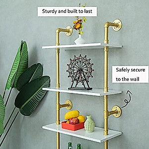 HEONITURE 5 Shelf Modern Gold Bookshelf, Wall Mount White Bookcase, Ladder Shelf with Metal Frame, Display Shelf Shelves for Living Room/Home/Office