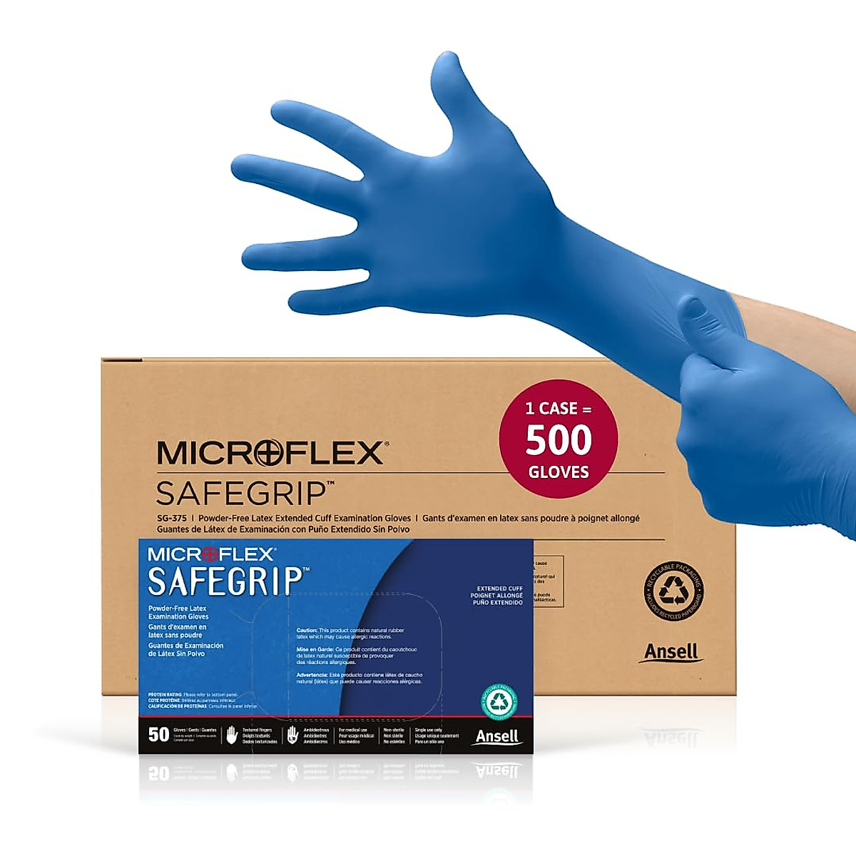 Microflex SafeGrip SG-375 Large Thick 14.2mil Disposable Latex Gloves for Life Sciences, Automotive - Blue (Case of 500)