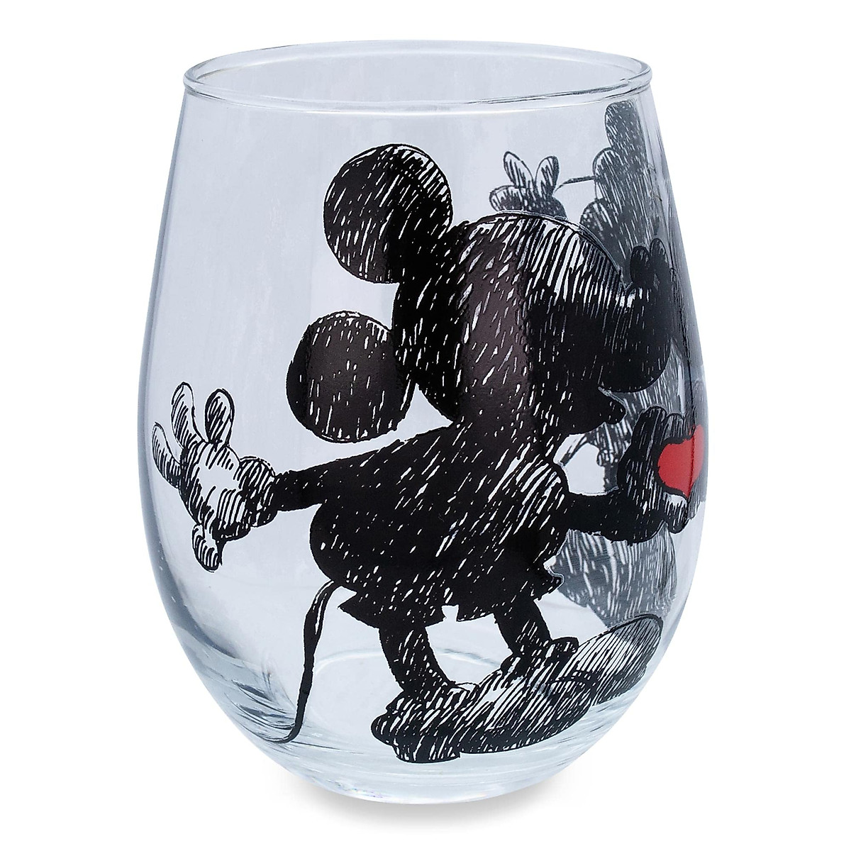 Disney Mickey and Minnie Mouse Heart Teardrop Stemless Wine Glass | Tumbler Cup For Mimosas, Cocktails