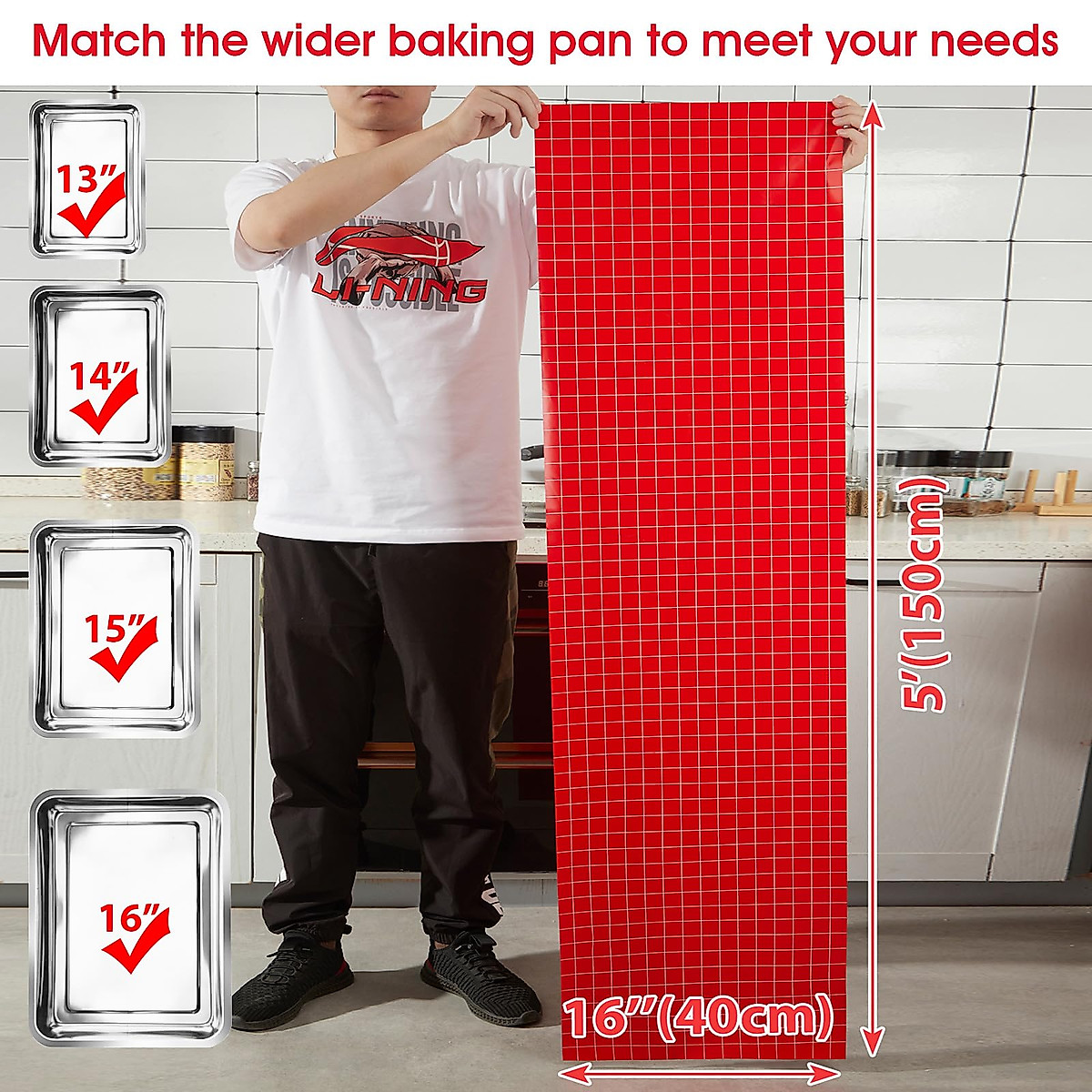 Silicone Baking Mat Roll 16IN*5FT Free Cutting, Non-Slip Pastry Mat, Non-Stick Reusable Air Fryer Liner, Oven Liners, Counter Mat, Freeze Dryer Mat, Easily Cut to Size Fit All Ovens Pans Tins Dishes