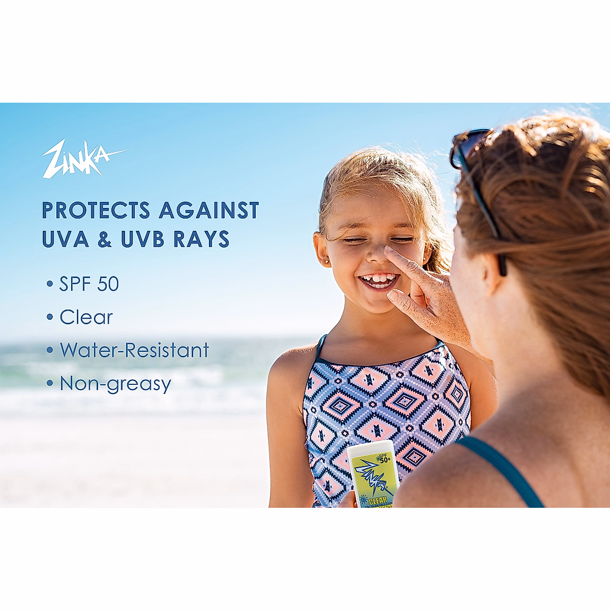 Zinka - Clear Zinc Oxide Sunscreen Face Stick SPF 50, Water Resistant for 80 Minutes - .49oz Stick