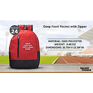 DISCOUNT PROMOS 24 Quick Zip Backpacks Set - Customizable Text, Logo - Polyester, Unique features, Front Pocket, Vibrant - Red