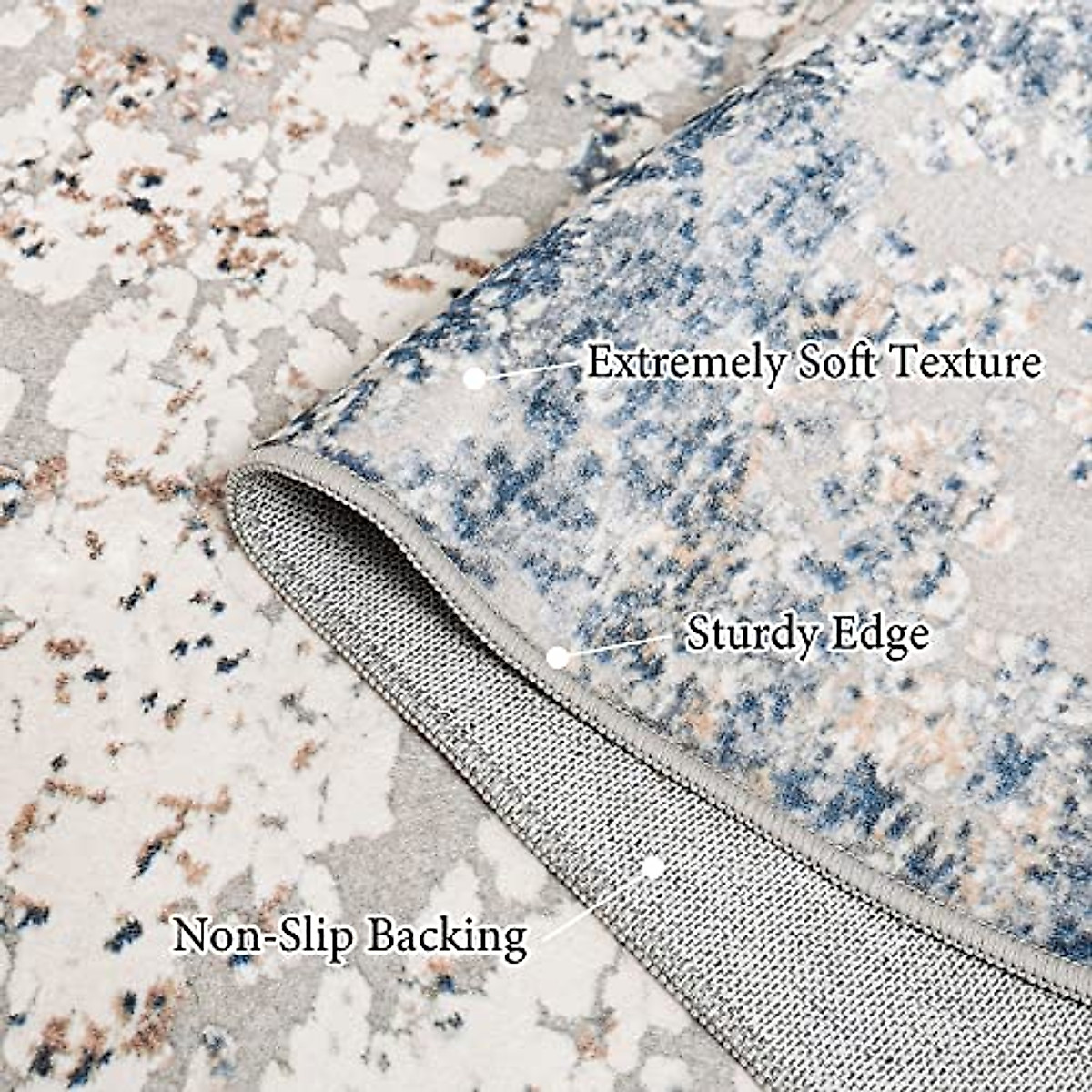 Art&Tuft Washable Rug, Anti-Slip Backing Abstract 8x10 Area Rugs, Stain Resistant Rugs for Living Room, Foldable Machine Washable Area Rug (TPR18-Blue, 8'x10')