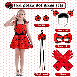 Girls Costume Polka Dots Dress Up Carnival Costume Birthday Outfit Christmas Party Cosplay Mask Gloves Headdress for Kids 130