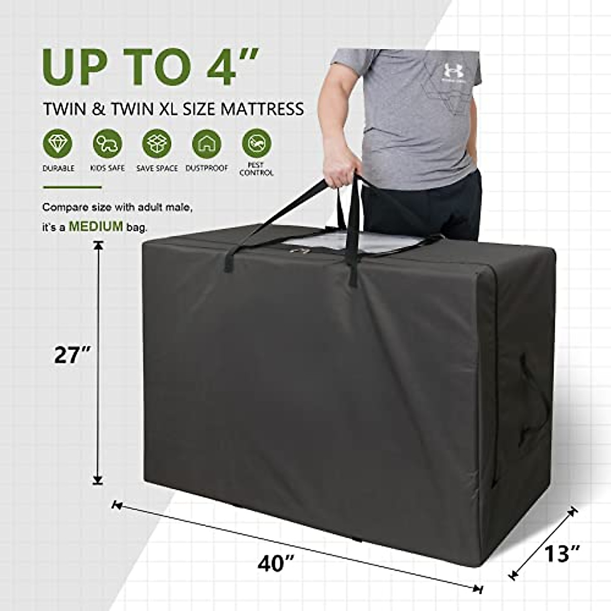 Cuddly Nest Folding Mattress Storage Bag - Heavy Duty Carry Case for Tri-Fold Guest Bed Mattress (Fits 4" Twin & Twin XL Mattress)