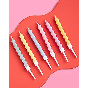 xo, Fetti Swirly Pastel Birthday Party Candles - 6 Pieces | Squiggly Cute Bday Supplies, Wavy Fun Cake Decorations