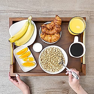 Multifunctional Luxury Acacia Wood Tray Set - Modern, Rustic Wood Serving Tray with Handles for Indoor & Outdoor Use – Luxurious Giftable Bundle with Large & Small Wood Serving Board & 4 Coasters