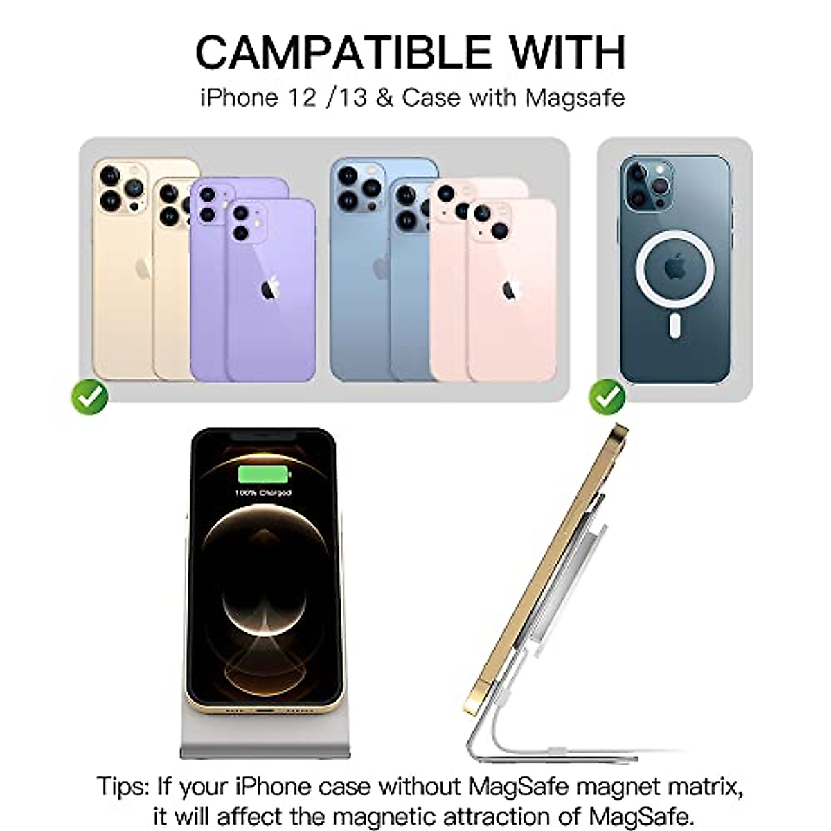 PZOZ Charger Stand Compatible for Apple MagSafe Charger, Aluminum Alloy Charging Station Dock Cable Management Clips, Cord Organizer Holder Stand for iPhone 13 12 Mini, Pro, Pro Max (Silver)