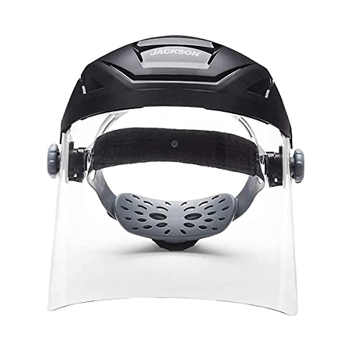 Jackson Safety F4XP Crown Face Shield, Ratcheting Safety Headgear, Clear Anti-Fog Polycarbonate Window for Grinding, Universal Pin Pattern, Black, 14262