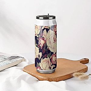 Stainless Steel Mug Roses Watercolor Thermos Cup Double Wall Vacuum Travel Mug With Lids Straw 17oz