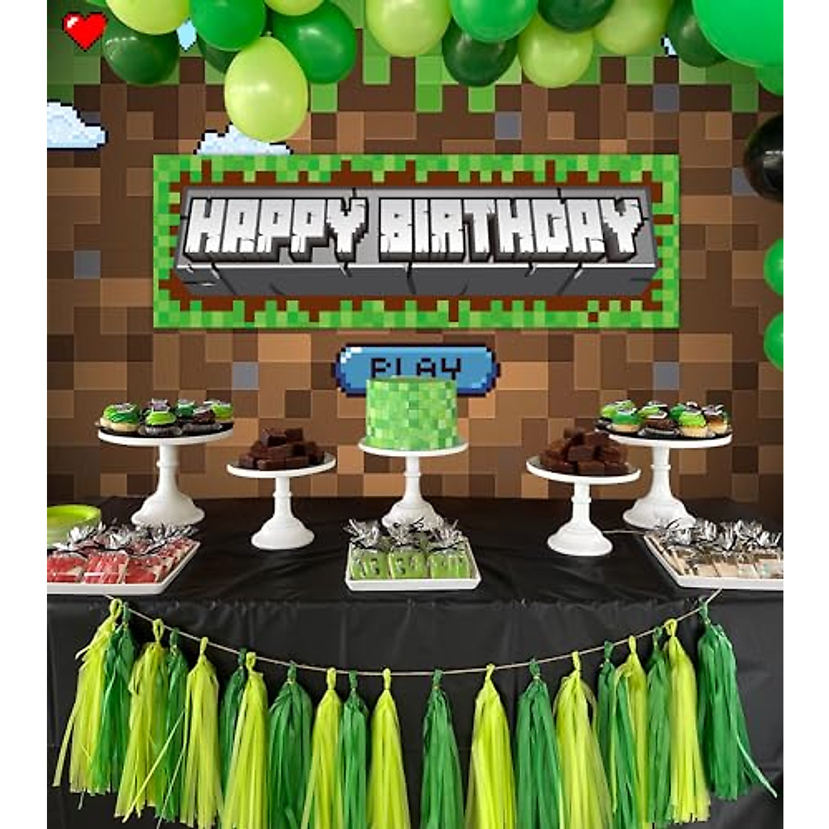 7x5ft Pixel Backdrop for Happy Birthday Video Game Themed Party Photography Background Boys Battle Gamer Family Decor Portrait Photo Booth Studio Props