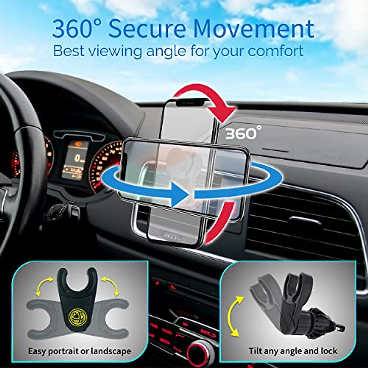 UMount Magnetic Car Socket Mount Works with PopSockets for AC Vent Clip, Mount for Pop Mount, Car Phone Holder for Pop Grip, 360 Rotation Ultra Stability