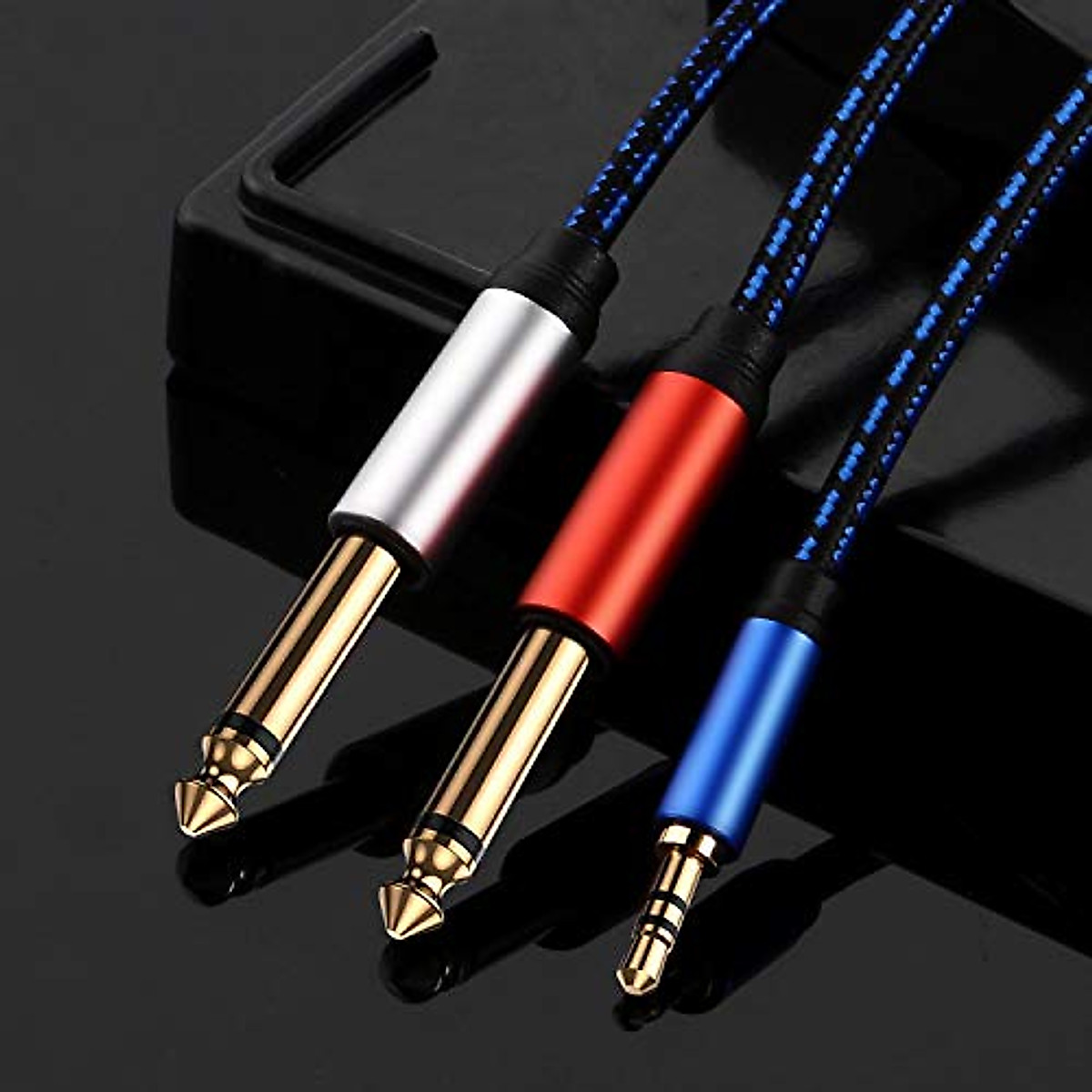 NC XQIN 3.5mm 1/8" TRS to Dual 6.35mm 1/4" TS Mono Stereo Y-Cable Splitter Cord Compatible for iPhone, iPod, Computer Sound Cards, CD Players, Multimedia Speakers and Home Stereo Systems 30FT