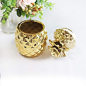 WONTHAI Pineapple Shaped Ceramic Jar - Cookie Candy Storage- for Home Bathroom or Office Table Decor- Gold
