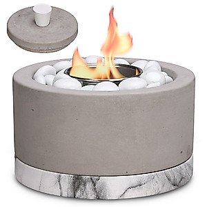 MJ Home Tabletop Fire Pit Bowl, Indoor Pit, Small Smores Place, Portable Fireplace, Personal Round Firebowl with Flame, Firepits for Use on Patio, Balcony, Camping., Gray White