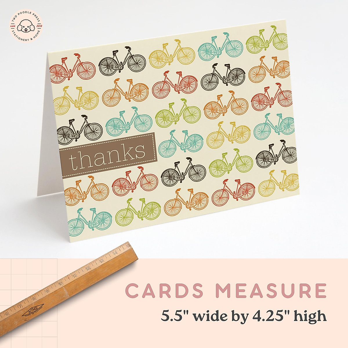 Two Poodle Press 10 Bicycle Thank You Greeting Cards - For Bikes, Cyclists, Pelotonia, Charity Bike Rides Nancy Stationery with Cream Envelopes, Birthday Present for Bicycle Lovers
