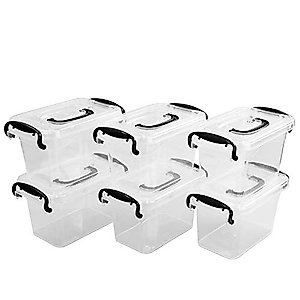 Zerdyne Clear Plastic Bins with Lids, 6 Packs, Mini Plastic Latch Bins, 1.5 Liter