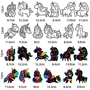 SLZQ 12 Pack Unicorn Scratch Arts and Crafts for Kids ,12 Ribbons and 12 Wooden Stylus,Scratch Paper for Kids Art Party Supplies Stocking Stuffer (Unicorn - Multicolour)