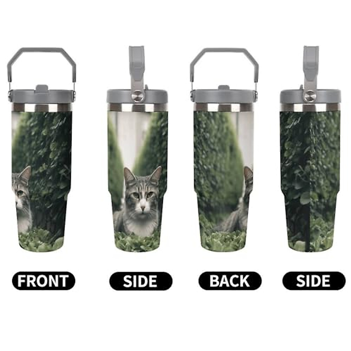 STVNKML 30 Oz Tumbler with Handle And Straw, Cat on The Ground Leakproof Stainless Steel Water Bottle for Hot & Cold Drinks 24 Hours, Car Cup Holder Friendly, Travel Mug for Home, Office, Gym