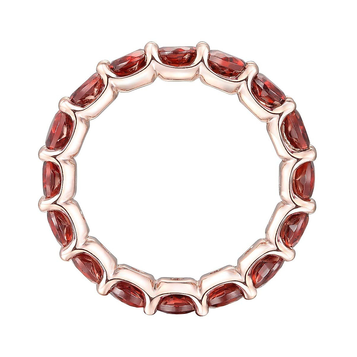 Tirafina Garnet Eternity Band Ring, 14K Rose Gold-Plated Sterling Silver, Round Stones, Birthstone Rings for Women (4 mm stone)