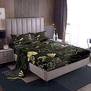 Army Green Camo Sheet Set Retro Dinosaur Bed Sheets Twin Size, Dino Silhouette Fitted Sheet Vintage Camouflage Top Sheet For Kids Boys Teens Adult Bedroom Decor With 1 Pillow Case, 3 Pieces